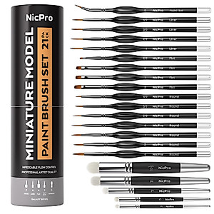 Nicpro Miniature Paint Brushes Drybrush - 21PCS Model Paint Brush Set for Acrylic Watercolor, Detail Paint Brush Dry Brush for Warhammer 40k, Citadel Paint, Model, DND Miniatures - with Container