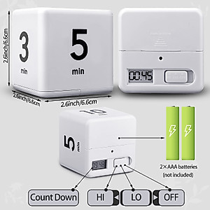3 Pieces Cube Timers Gravity Sensor Flip Timer Egg Timer Kids Timer Workout Timer Study Timer and Game Timer for Time Management, 1, 3, 5, 10 Minutes and 15, 20, 30, 60 Minutes (White, Green, Pink)