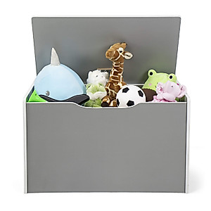 Humble Crew Storage Toy Box with Hinged Lid, Grey/White