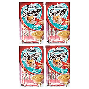 Delectables Squeeze Up Hartz Cat Treats Bundle of 4 Flavor Pouches, 2.0 oz Each (Tuna)