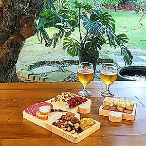 Wooden Tray For Food And Decor, Creative, Display And Fun, Splicing Puzzle Plate, Fruit, Dessert Plate, Nut, Snack Plate Set of 4