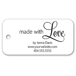 Made with Love Custom Personalized Bag Tags - for Gifts, Favors, Crafts, Business, or Handmade Products 3" x 1.5" - 30ct