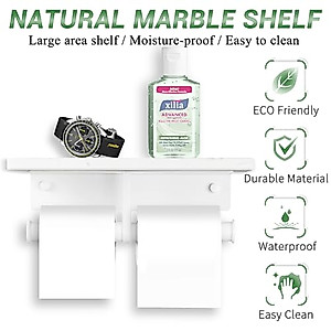 Toilet Paper Holder with Shelf，Wall Mounted Black Toilet Paper Holder，Marble Tissue Roll Holder for Bathroom Washroom, Marble Top Toilet Paper Holder Brushed Nickel