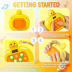 Marlo & Buzz Fast Push Game Toy with Popit Game Controller, Pop Fidget Animal with LED Screen - Sensory and Memory Console, Quick Bubble Light Toy, Pocket Games (Duck) Brown, Yellow, Pink, Blue, Red