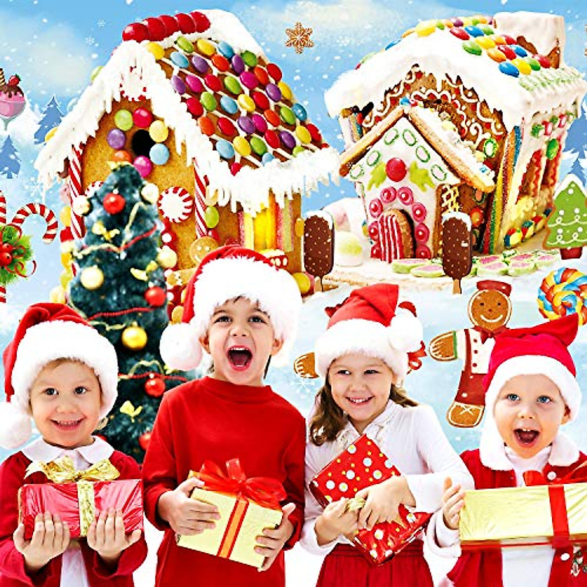 Christmas Wall Decorations Gingerbread Photography Backdrops Large Fabric Sweet Holiday Scene Banner for Winter Christmas Party Photo Booth Props Background Banner