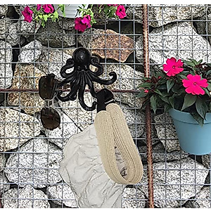 Ymaiss 2 Pack Rustic Antique Black Cast Iron Octopus Hooks,Key Hooks,Sea Theme Hook,Coastal Hook,Decorative Swimming Octopus Tentacles Key Hook Matching Screws Included