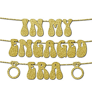 Pre-Strung In My Engaged Era Banner for Bachelorette Party Decorations,Bride To Be Backdrop, Bridal Shower Supplies,Gold Glitter（Engaged）