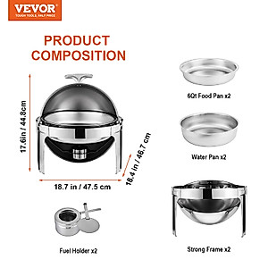 Mophorn 6QT Round Stainless Steel Chafing Dish (2pcs)