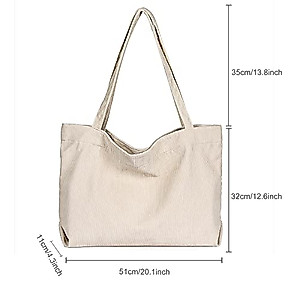 Sightor Corduroy Tote Bag for Women Shoulder Bag Big Capacity Shopping Bag Casual Handbags (Beige)