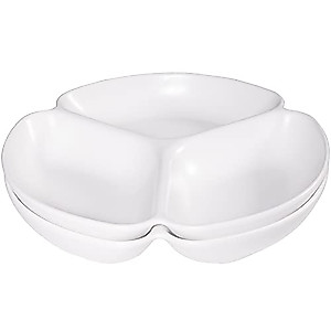 Aquiver 9 inch Matte Ceramic Divided Serving Platter & Tray - 3 Compartment White Serving Plates for Candy, Nuts, Fruit, Veggies, Appetizers, Set of 2