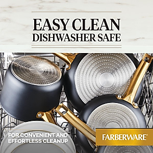 Farberware Forged Induction Ceramic Nonstick Cookware Stockpot with Lid, Dishwasher Safe, Suitable for All Stovetops, 6 Quart Soup Pot, Stockpot - Black and Gold