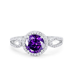 Blue Apple Co. Halo Split Shank Wedding Engagement Ring Round Simulated Amethyst Cubic Zirconia 925 Sterling Silver Size-9