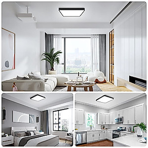 12Inch 24W Square LED Ceiling Light Fixtures Flush Mount, 5000K Daylight White LED Ceiling Lamp, Surface Mount Modern Ceiling Lights, Black Slim Flat Panel Lighting for Bedroom, Kitchen, Bathroom Etc