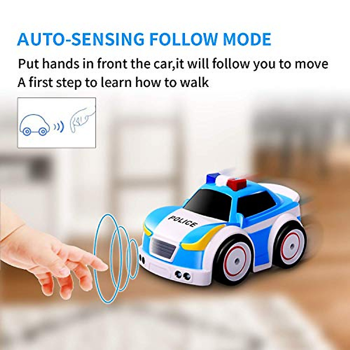 tonason Remote Control Police Toy Car Cartoon Car 2.4GHz Motion Gravity Four Modes with Obstacle Avoidance and Gravity Sensors