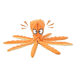 WishLotus Octopus Dog Chew Toy, No Stuffing Plush Dog Squeaky Toy with Crinkle Paper in Legs, Corduroy Interactive Dog Play Toy Dog Teething Toy for Small, Medium Dogs (Orange)