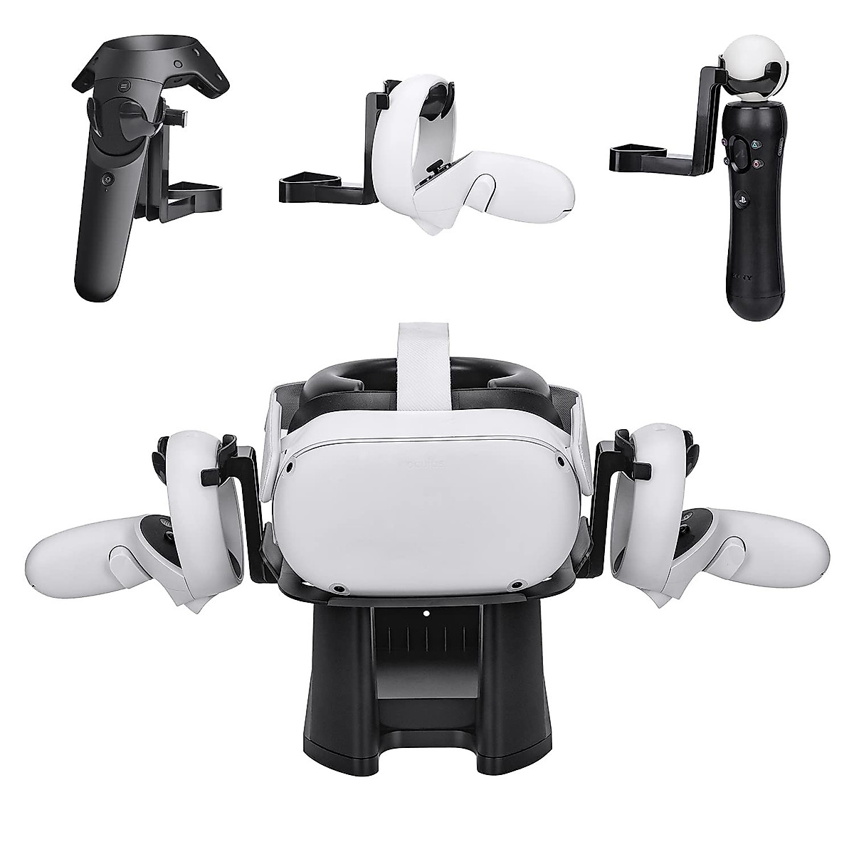 Wabracket 5 in 1 VR Stand,Wall Mount/Desk Bracket Kit for Oculus Quest 2/RIFT/GO/PS VR/HTC Vive,Headset and Controller Holder,Cable Management（Black