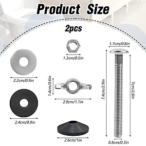 2PCS Universal Toilet Bolts Toilet Tank to Bowl Bolt Kits with Rubber Washers Toilet Tank Replacement Kit Butterfly Nuts Stainless Steel Toilet Seat Screws Extra Long Nut Screw for Fastening (Silver)