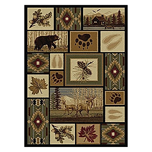 Northern Wildlife Novelty Lodge Pattern Multi-Color Runner Rug, 2.7' x 7'