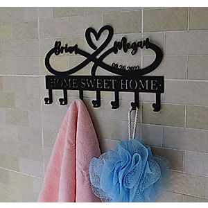 EXUNART Personalized Key Holder for Wall, Infinity Key Hooks, Coat Rack, Key Rack for Wall, Custom Name Rack, Decoration Hook, Decorative Metal Sign Key Hanger Home Decor for Wall .Wedding Gift