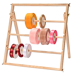 Sparkle Race Ribbon Organizer Storage, Wooden Ribbon Holder Organizer Rack for Craft Mesh Ribbon Arts & Crafts Supplies, Christmas Ribbon Storage Sticker Roll Holder Sewing Thread Organizer Spool Rack