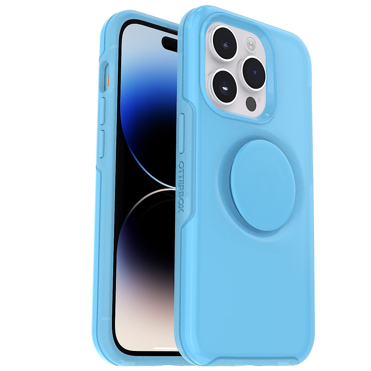 OtterBox iPhone 14 Pro Max (ONLY) Otter + Pop Symmetry Series Clear Case - YOU CYAN THIS (Blue), integrated PopSockets PopGrip, slim, pocket-friendly, raised edges protect camera & screen