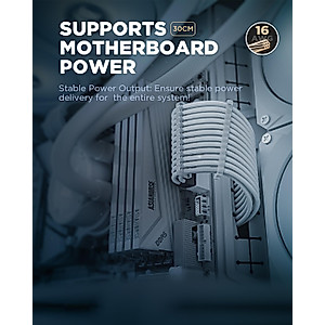 ASIAHORSE 16AWG PSU Cable Extension Power Cords, Customized Power Supply Mod Sleeve Extension Cable, ATX/EPS/8-pin PCI-E/6-pin PCI-E for ATX Power Supply (White)