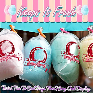 Cotton Candy Bags, Cotton Candy Supplies, Cotton Candy Bags With Ties, 11 1/2" x 18 1/2" Printed, Clear .80 mil plastic, Paperboard Header, Easy Tear Off (300 Bags)