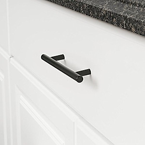Amazon Basics Euro Bar Cabinet Handle (1/2-inch Diameter), 7.38-inch Length (5-inch Hole Center) - Flat Black, 10-Pack