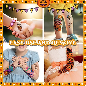 Kids Full Arm Temporary Tattoo, 52 Sheets Halloween Fake Tattoos Realistic for Boys Girls Halloween Party Favors, Pumpkin Ghost Reaper Bat Vampire Coffin Witch Rainbow Cat Spaceship Lasting Tattoos