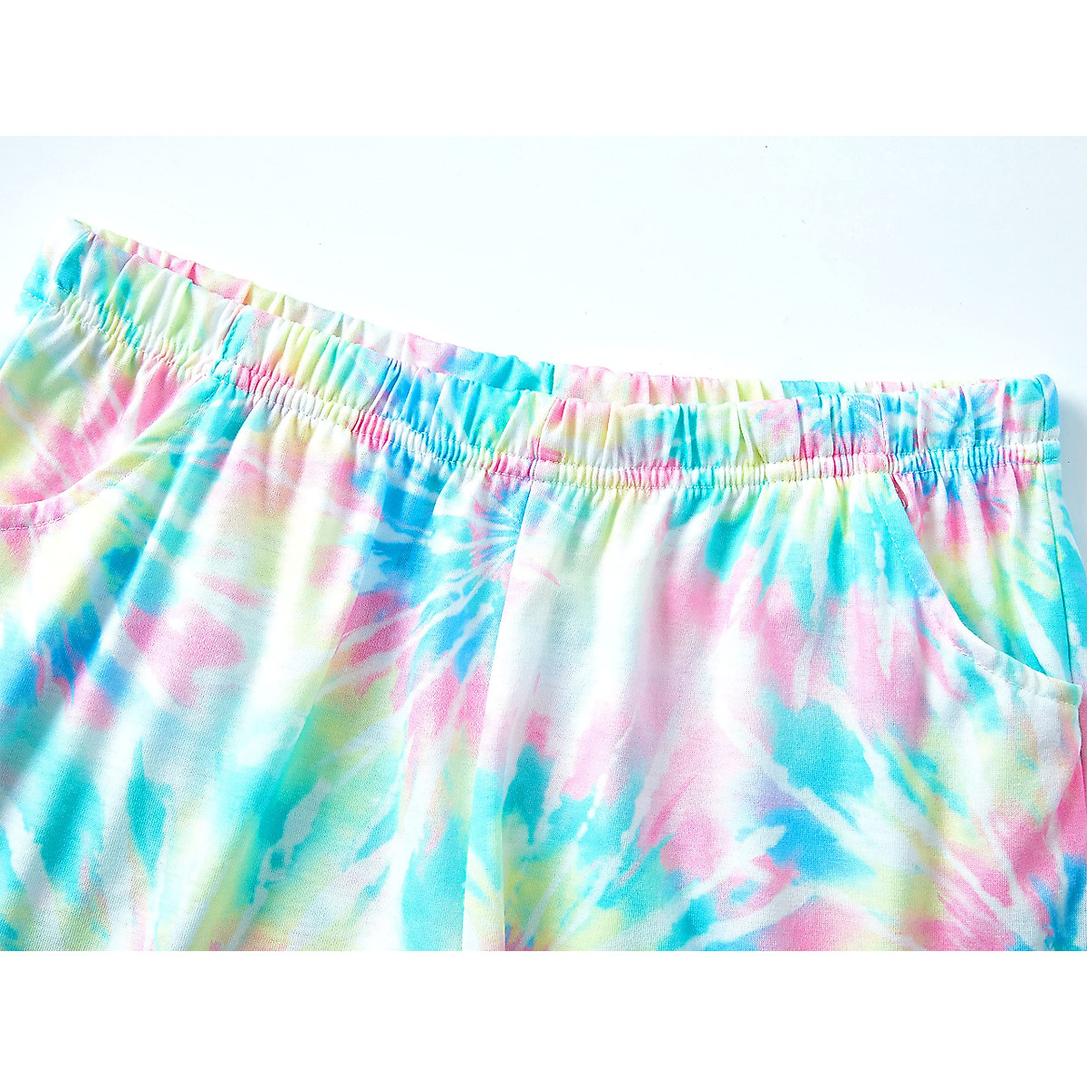 Topgal Little & Big Girls Tie Dye Rainbow Swirl Pajamas Tee & Shorts 2-Piece Sleepwear Set Cute Jammies Size 18