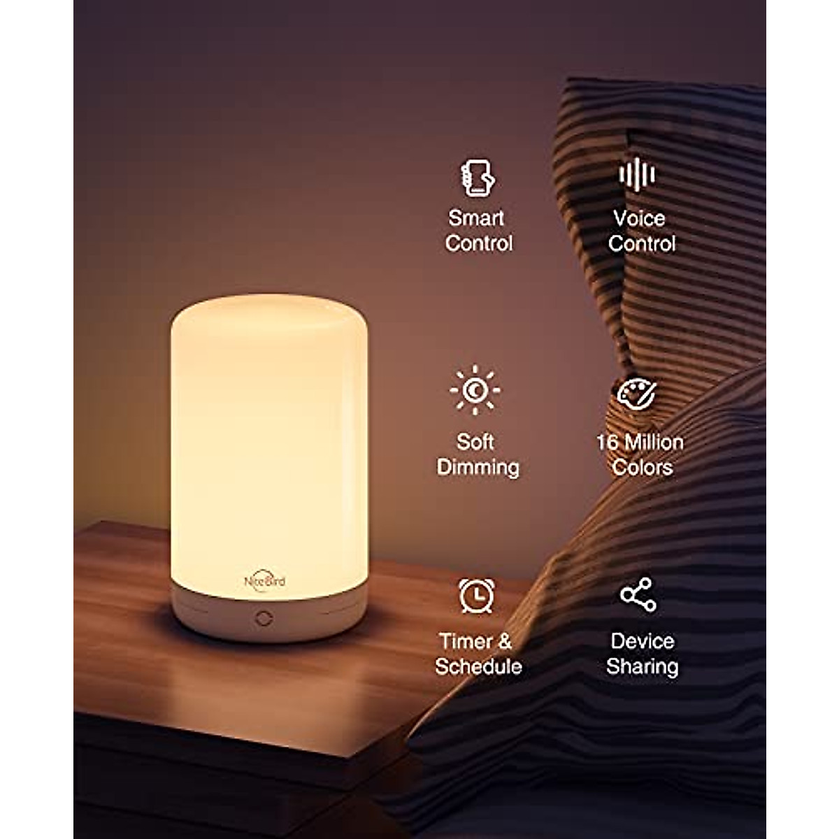 LB3 Smart Lamp, LED Bedside Touch Lamps Compatible with Alexa and Google Home, App Go_sund Control, RGB Color Changing Dimmable & Warm White Night Light for Bedroom, USB Powered