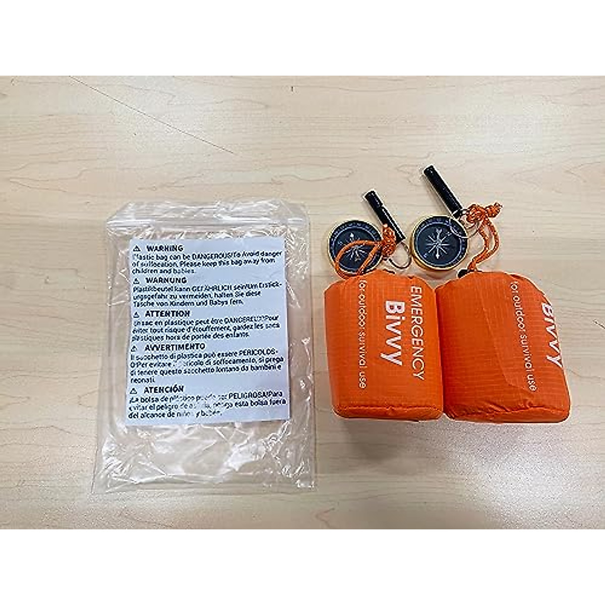 Esky Emergency Sleeping Bag, 2 Pack Survival Bag Portable Thermal Bivy Sack, Waterproof Lightweight Emergency Blanket Survival Gear with Compass and Whistle for Camping Hiking Outdoor Adventure