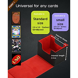 Venssu Card Deck Box,Horizontal Card Deck Case,Deck Card Box, Leather Large Size Fit 100 Plus Sleeved Cards Compatible with MTG TCG CCG(Black＆Grey)