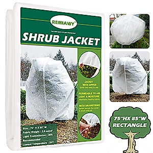 REMIAWY Plant Covers Freeze Protection Frost Blanket for Plants Tree Blanket Cover Shrub Covers Jacket with Zipper Drawstring, Frost Cover for Animal Protection (85”X75” Shrub Jacket 2 oz/sq yd)