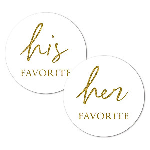 Gold Glitter His Her Favorite Stickers, 2 Inch Wedding Bridal Shower Party Favor Labels 80-Pack