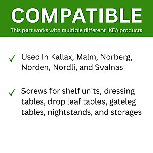 Spare Hardware Parts Self Unit, Table, Drawer, Bed Frame, Nightstand Screw (Replacement for IKEA Part #100372) (Pack of 10)