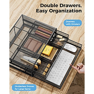 Monitor Stand with Drawer, Monitor Stand, Monitor Riser Mesh Metal, Desk Organizer, Monitor Stand with Storage, Desktop Computer Stand for PC, Laptop, Printer - HUANUO