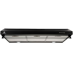 35 Inch Dual-motors Kitchen Under Cabinet Ducted/Ductless Range Hood with 3 Speed Exhaust Fan and Reusable Filters, LED Lights, Black