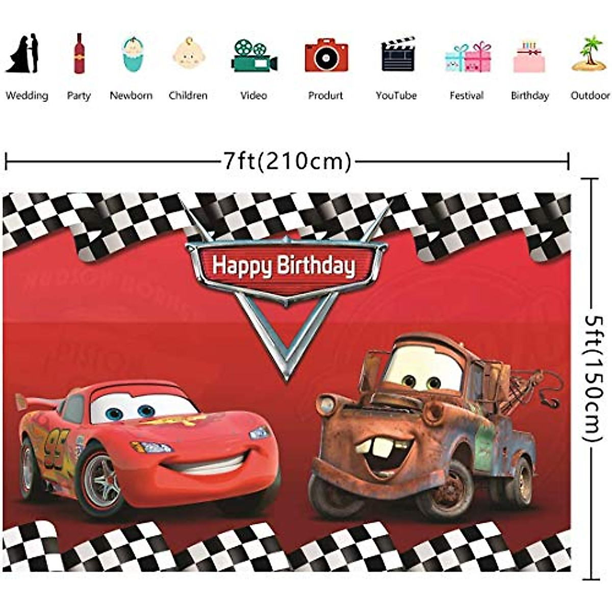 Cars Backdrop for Birthday Party Car Race Party Decoration Backgrounds Black Checkered Photo Photography Supplies 7X 5FT