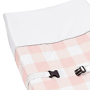 Sweet Jojo Designs Pink Buffalo Plaid Check Girl Baby Nursery Changing Pad Cover - Blush and White Shabby Chic Woodland Rustic Country Farmhouse