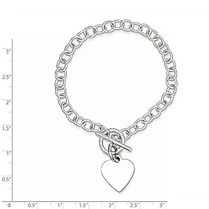 JewelryWeb Sterling Silver Flat back Engravable Toggle Closure Polished Heart Charm Bracelet - 7.5 Inch