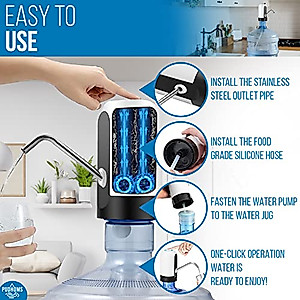 PUDHOMS 5 Gallon Water Dispenser - USB Charging Universal Fit Water Bottle Pump for Drinking Water Portable Automatic Electric Pump for Home Kitchen Office Camping Switch for 2-5 Gallon Jugs