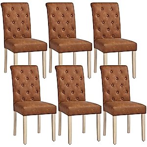 Yaheetech Upholstered Parsons Dining Chairs Set of 6, Faux Leather Button Tufted Chairs with High Back & Padded Seat & Solid Wood Legs for Kitchen Living Room Lounge, Retro Brown