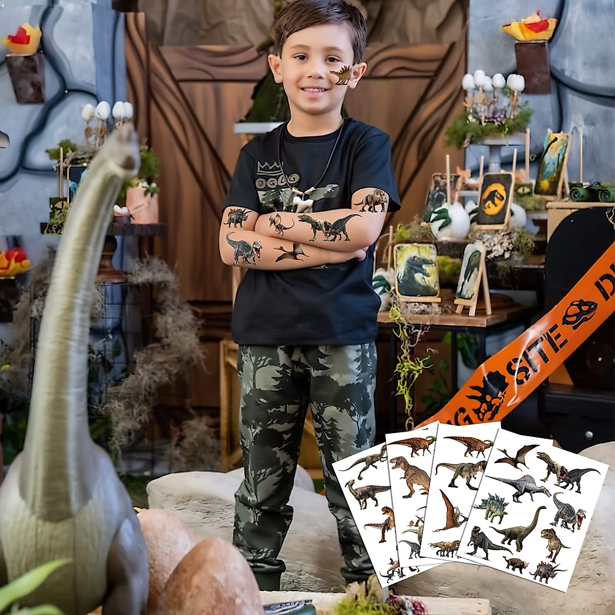 Dinosaur Temporary Tattoos,20 Sheets 160 Pieces Dino Themed Tattoos Stickers Party Decoration Supplies Party favors for Kids Adults