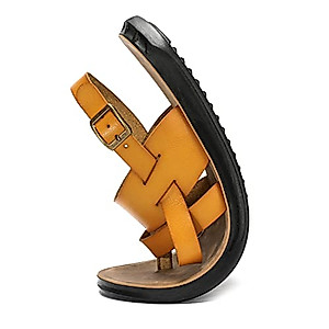 Harssidanzar Quick-Dry Flip-Flop Sandals For Men's,Summer Comfy Outdoor Adjustable Ankle Strap Flat Slip On Sandals Flip Flops Shoes KM218,TAN,Size 10