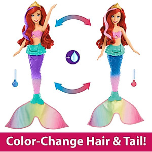 Mattel Disney Princess Toys, Ariel Swimming Mermaid Fashion Doll with Color-Change Hair & Tail, Inspired by The Little Mermaid Movie