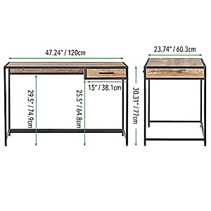 mDesign Metal & Wood Sturdy Home Office Desk with Righthand Drawer - Computer Desk, Home Office Writing, Small Desk, Modern Simple Style PC Table - Black Metal Frame/Gray Wash Wood Top