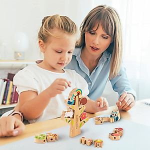 SUPPAS ONOW Wooden Animals Stacking Toys,Wooden Lacing Beads Preschool Toy,Wooden Blocks Stacking Toys for Toddlers 1-3, Wooden Rainbow Stacking Toy Montessori Toys for 2 Year Old Toys for Boys Gifts