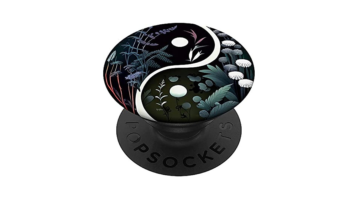 Floral Yin Yang PopSocket - Elegant Botanical Mobile Accessory