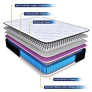 Rose Queen Mattress in a Box, 10 Inch Hybrid Mattress Queen Size with Memory Foam, Individual Pocket Springs for Motion Isolation, Medium Firm Queen Size Mattress, Bed in a Box, Strong Edge Support